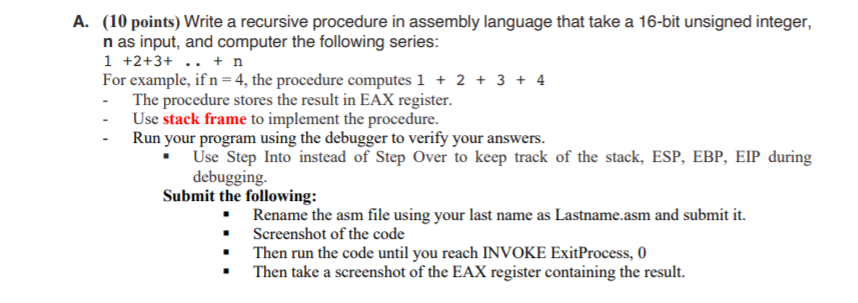 Solved A. (10 points) Write a recursive procedure in | Chegg.com