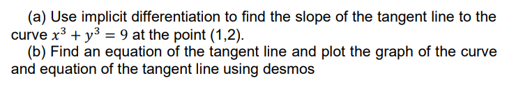 Solved (a) Use implicit differentiation to find the slope of | Chegg.com