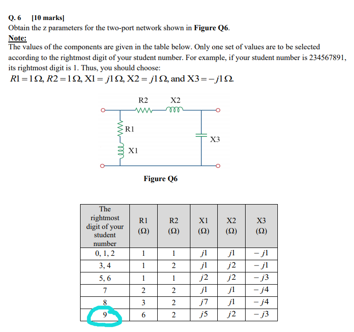 Solved Q.6 [10 marks] Obtain the z parameters for the | Chegg.com