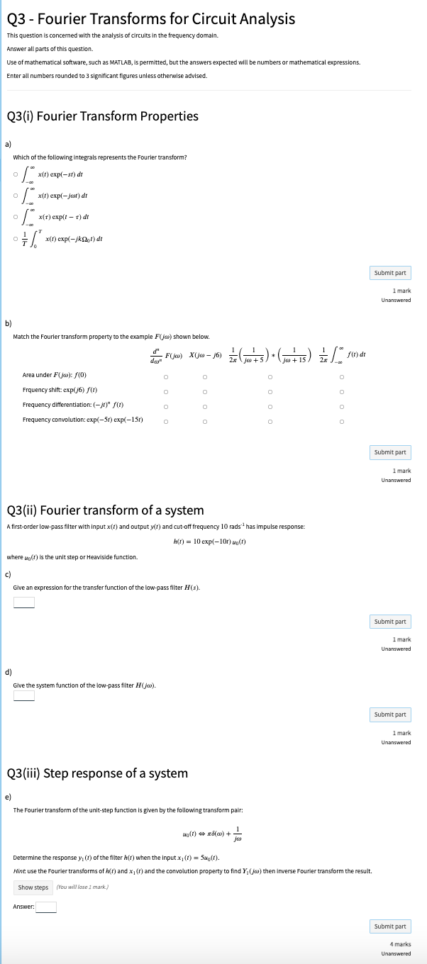 Solved Q3 - Fourier Transforms for Circuit Analysis This | Chegg.com