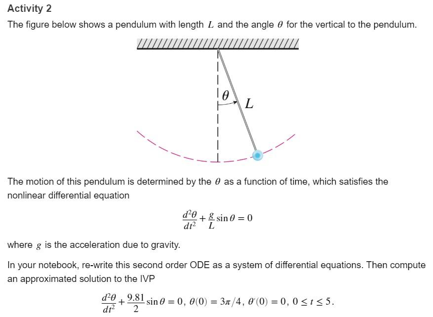 Solved The figure below shows a pendulum with length L and | Chegg.com