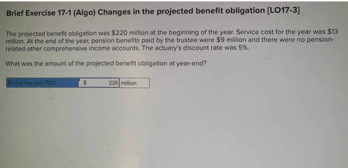 Solved Brief Exercise 17-1 (Algo) Changes in the projected | Chegg.com