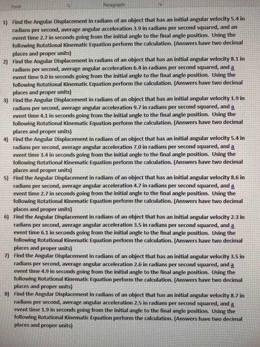 Solved Paragraph Find the Angular Displacement in radians of | Chegg.com