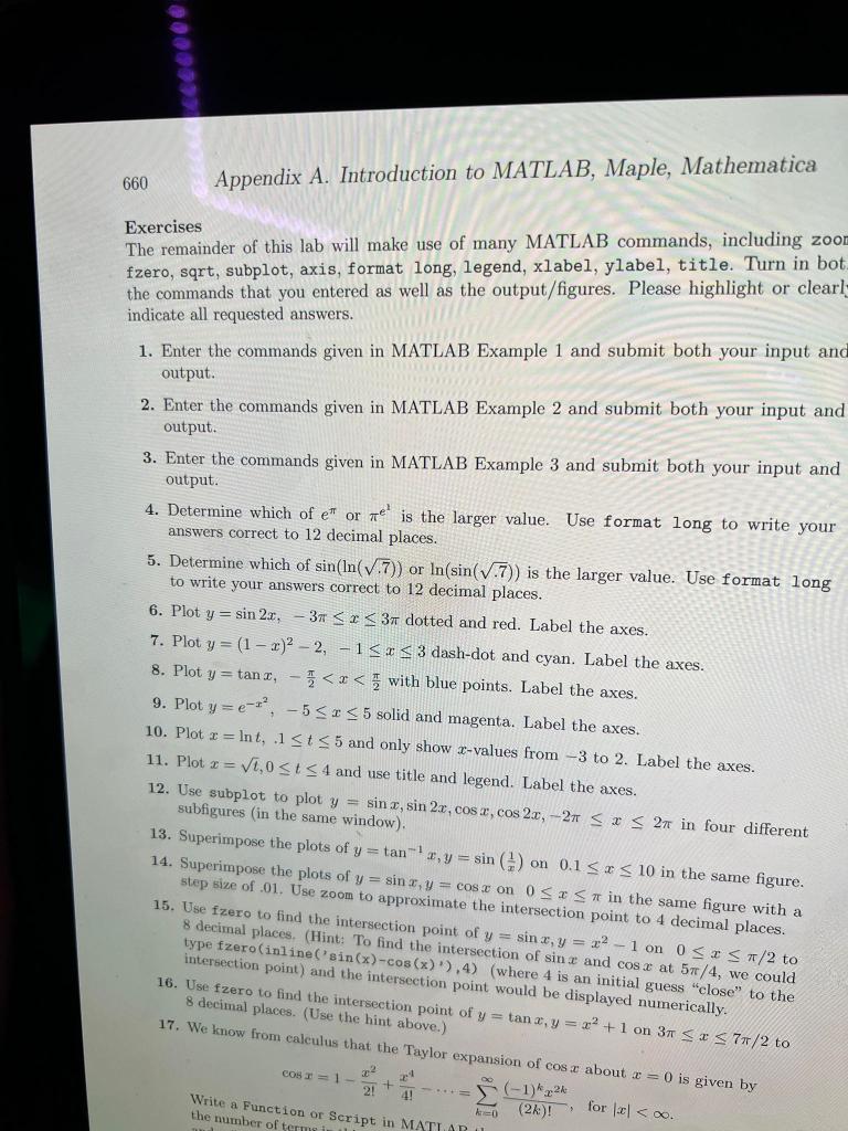 Solved 660 Appendix A Introduction To Matlab Maple 