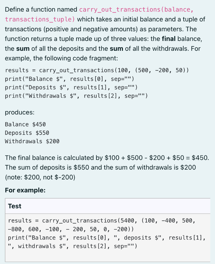 Solved Define a function named carry_out_transactions | Chegg.com