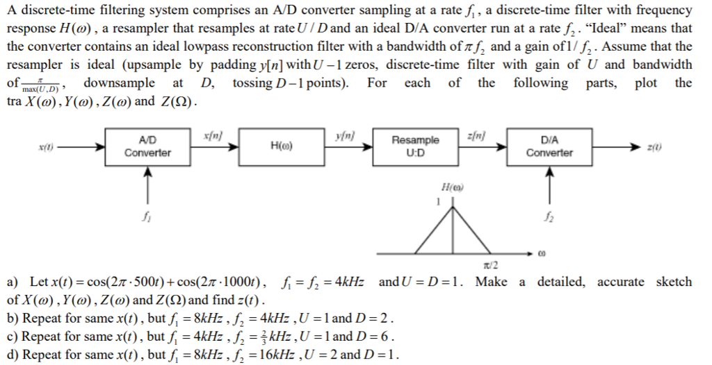 Solved A discrete-time filtering system comprises an A/D | Chegg.com