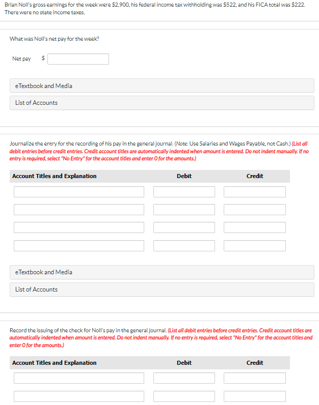 Solved Brian Noll's gross earnings for the week were $2,900, | Chegg.com