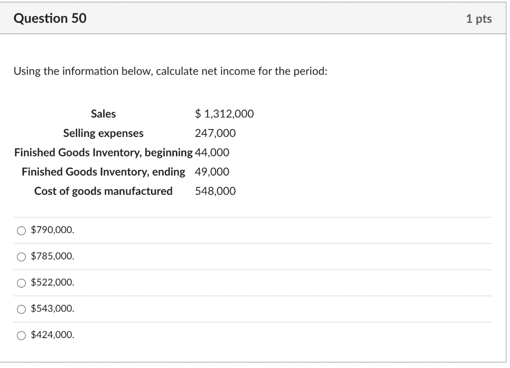 Solved Using the information below, calculate net income for | Chegg.com