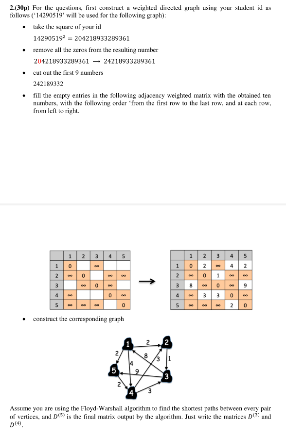 Solved 2.(30p) For the questions, first construct a weighted | Chegg.com