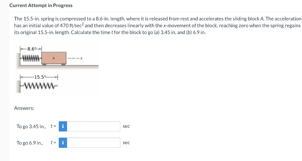 Solved The 15.5-in. spring is compressed to a 8.6-in. | Chegg.com