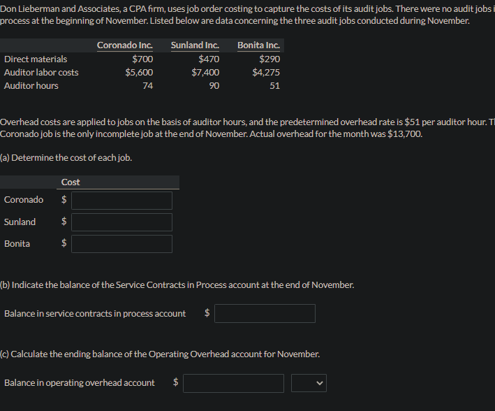 Solved Don Lieberman and Associates, a CPA firm, uses job | Chegg.com