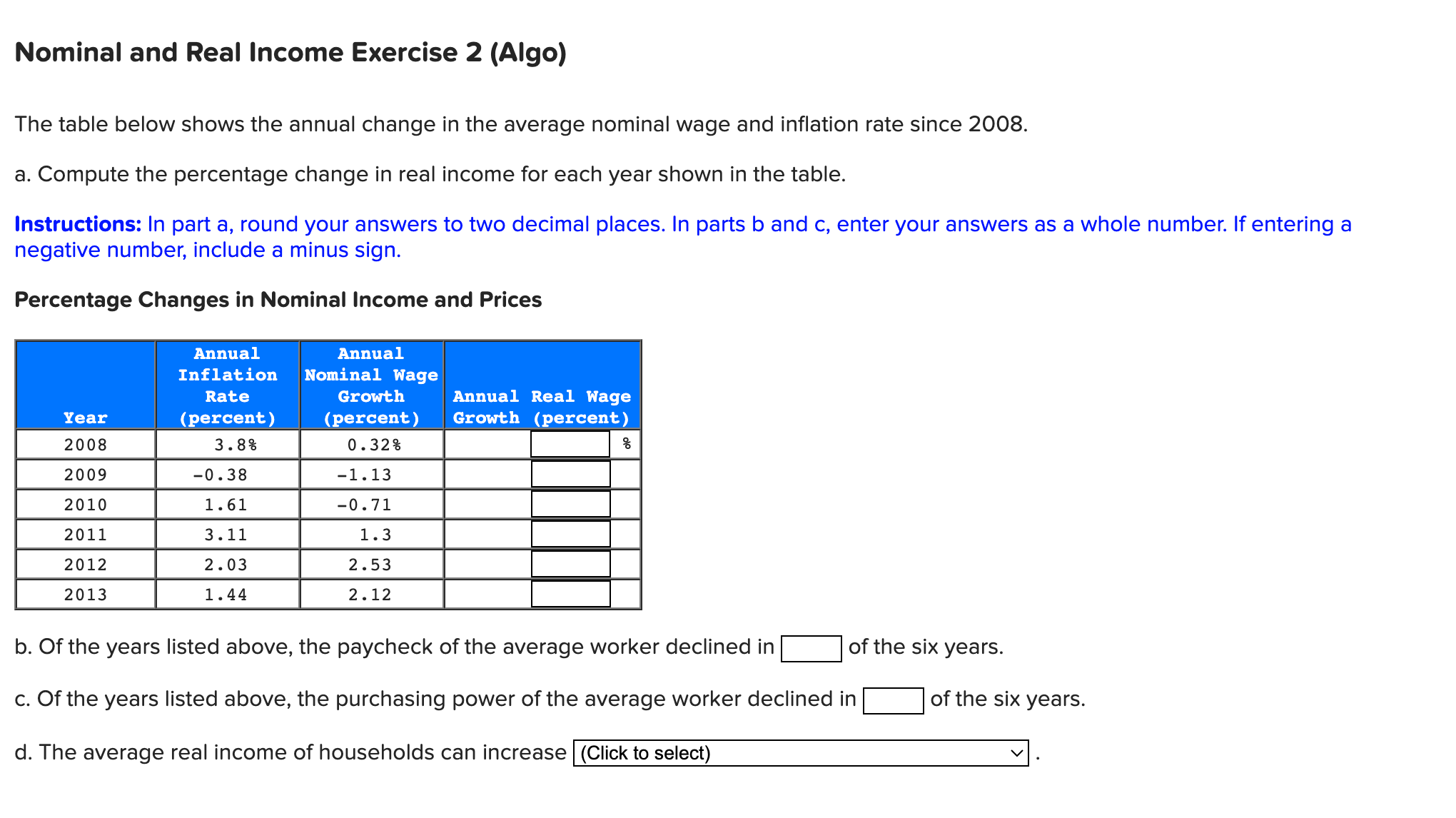 Solved Nominal and Real Income Exercise 2 (Algo) The table | Chegg.com