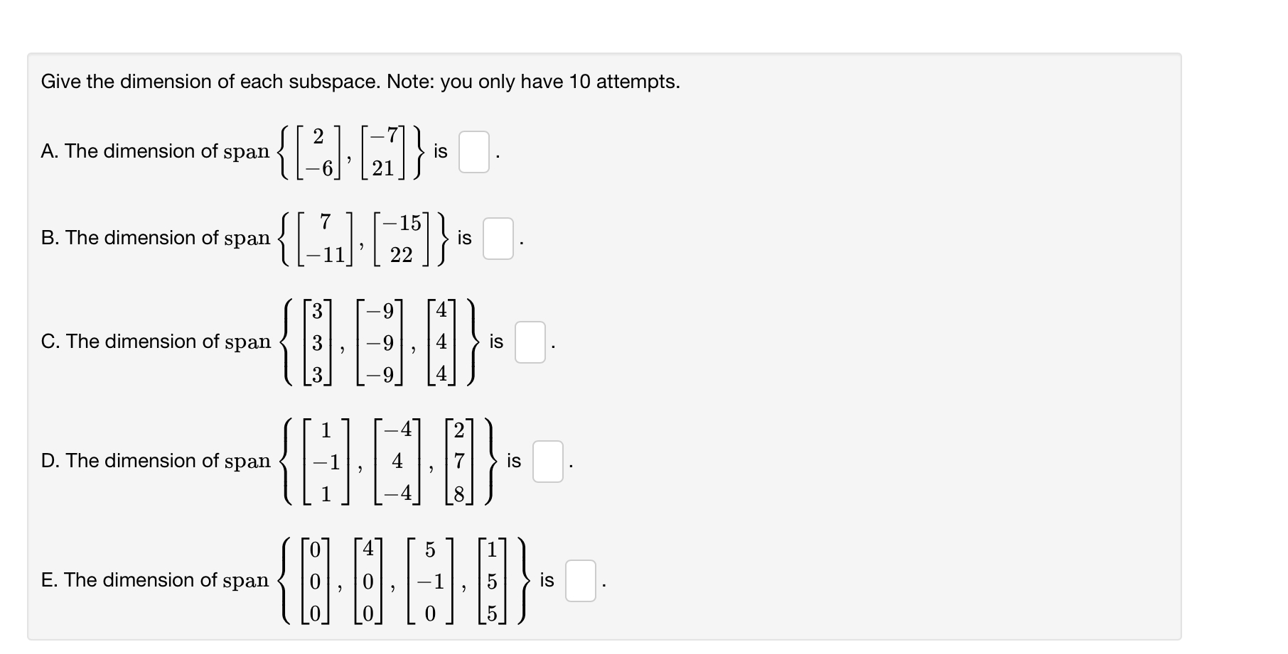 Give the dimension of each subspace. Note: you only | Chegg.com