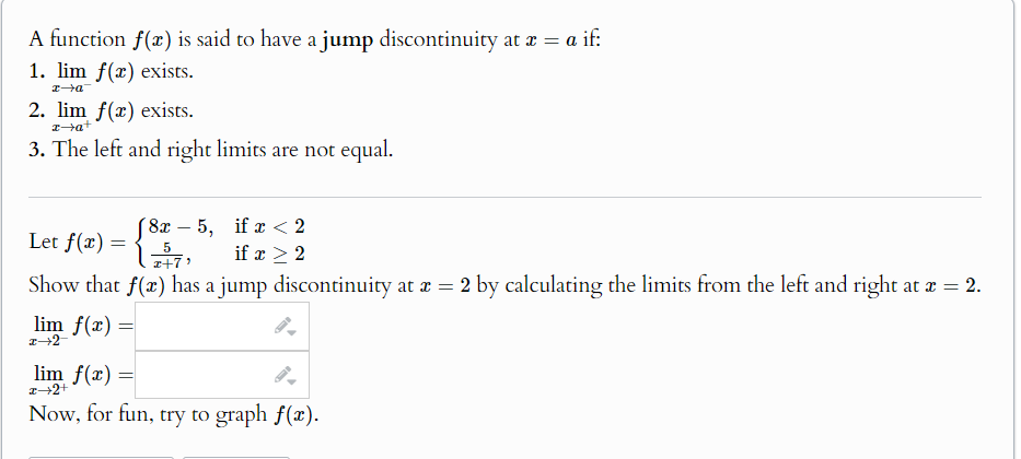 Solved A function f(x) ﻿is said to have a jump discontinuity | Chegg.com