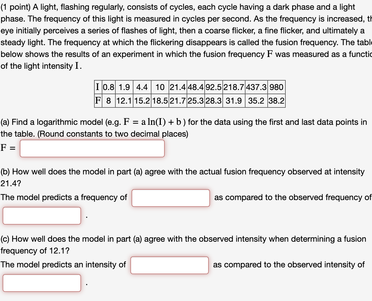 Solved (1 point) A light, flashing regularly, consists of | Chegg.com