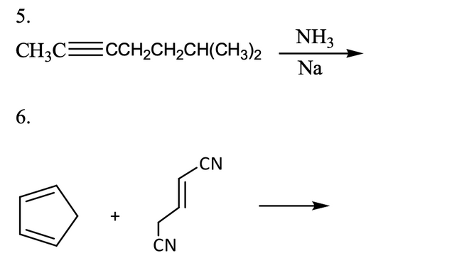 Solved 5. CH3C=CCH2CH2CH(CH3)2 NH3 Na 6. CN + CN | Chegg.com