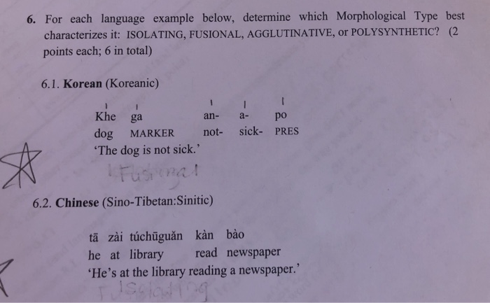Solved For each language example below, determine which | Chegg.com