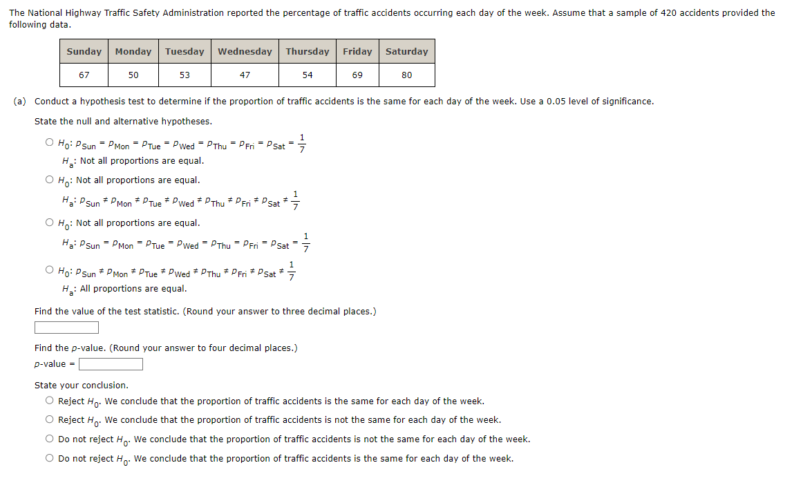 Solved The National Highway Traffic Safety Administration | Chegg.com