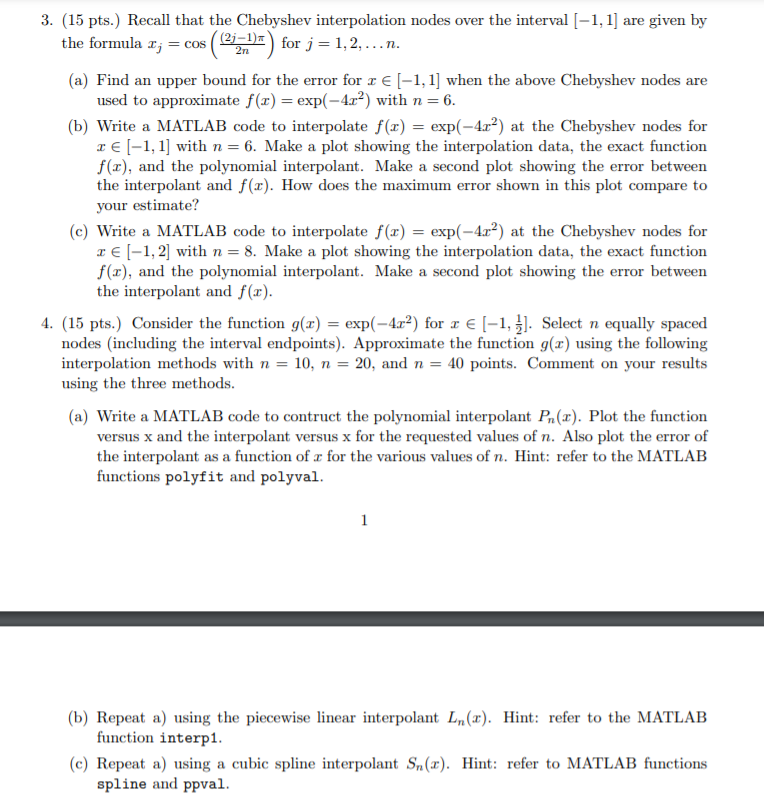Solved 3. (15 pts.) Recall that the Chebyshev interpolation | Chegg.com