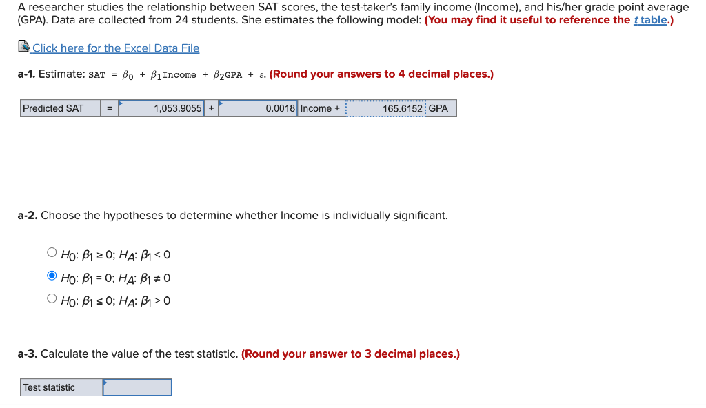 Solved A researcher studies the relationship between SAT | Chegg.com