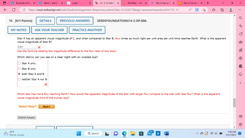 Solved Star A has an apparent visual magnitude of 5, and | Chegg.com