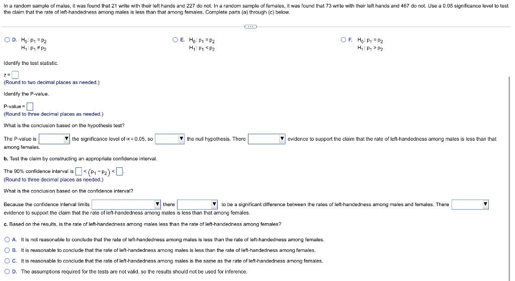 Solved the claim that the rate of left-handedness among | Chegg.com