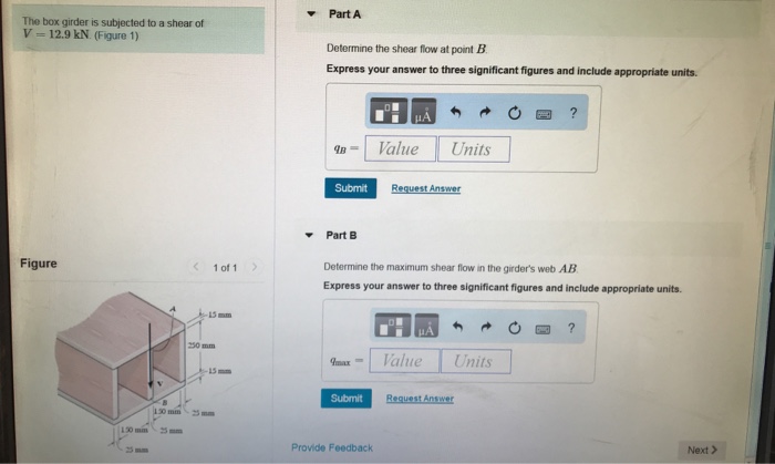 Solved Part A The box girder is subjected to a shear of | Chegg.com
