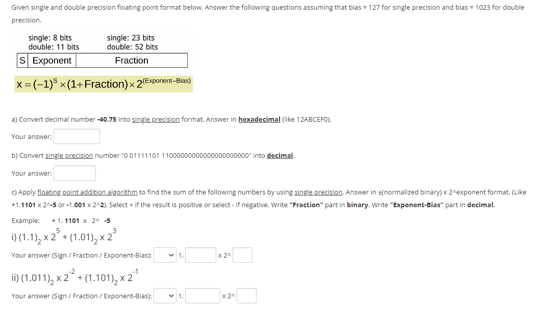 Solved Given Single And Double Precision Floating Point Chegg