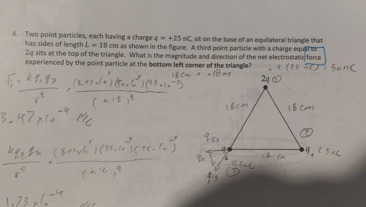 Solved 4. Two point particles, each having a charge q +25 | Chegg.com