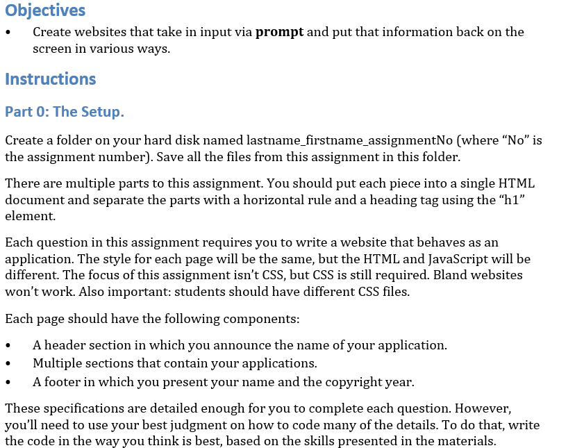 Solved - Create websites that take in input via prompt and | Chegg.com
