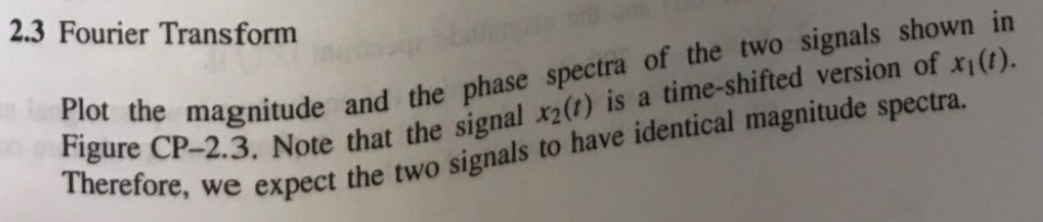 Solved 2.3 Fourier Transform Plot the magnitude and the | Chegg.com