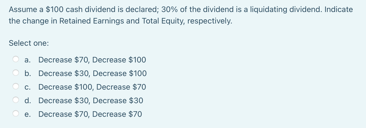 Solved Assume a $100 cash dividend is declared; 30% of the | Chegg.com