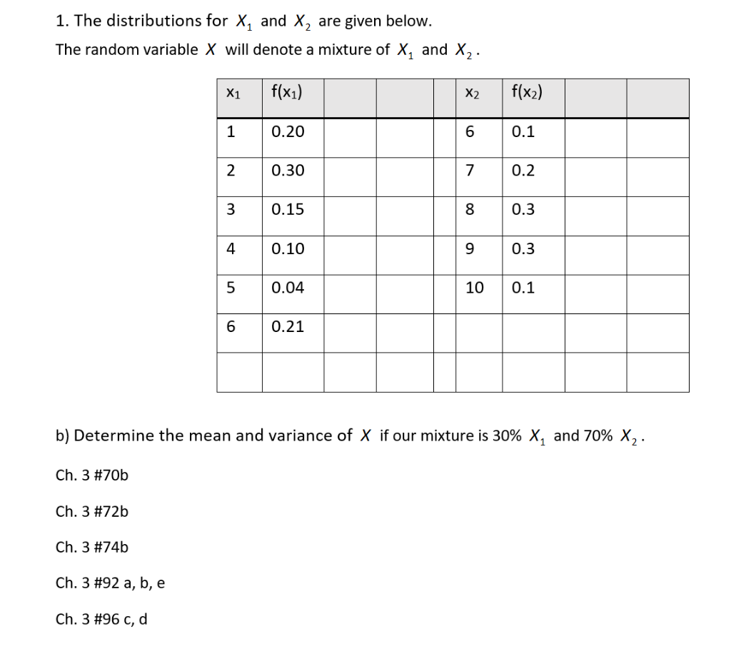 Solved 1. The distributions for X, and X, are given below. | Chegg.com