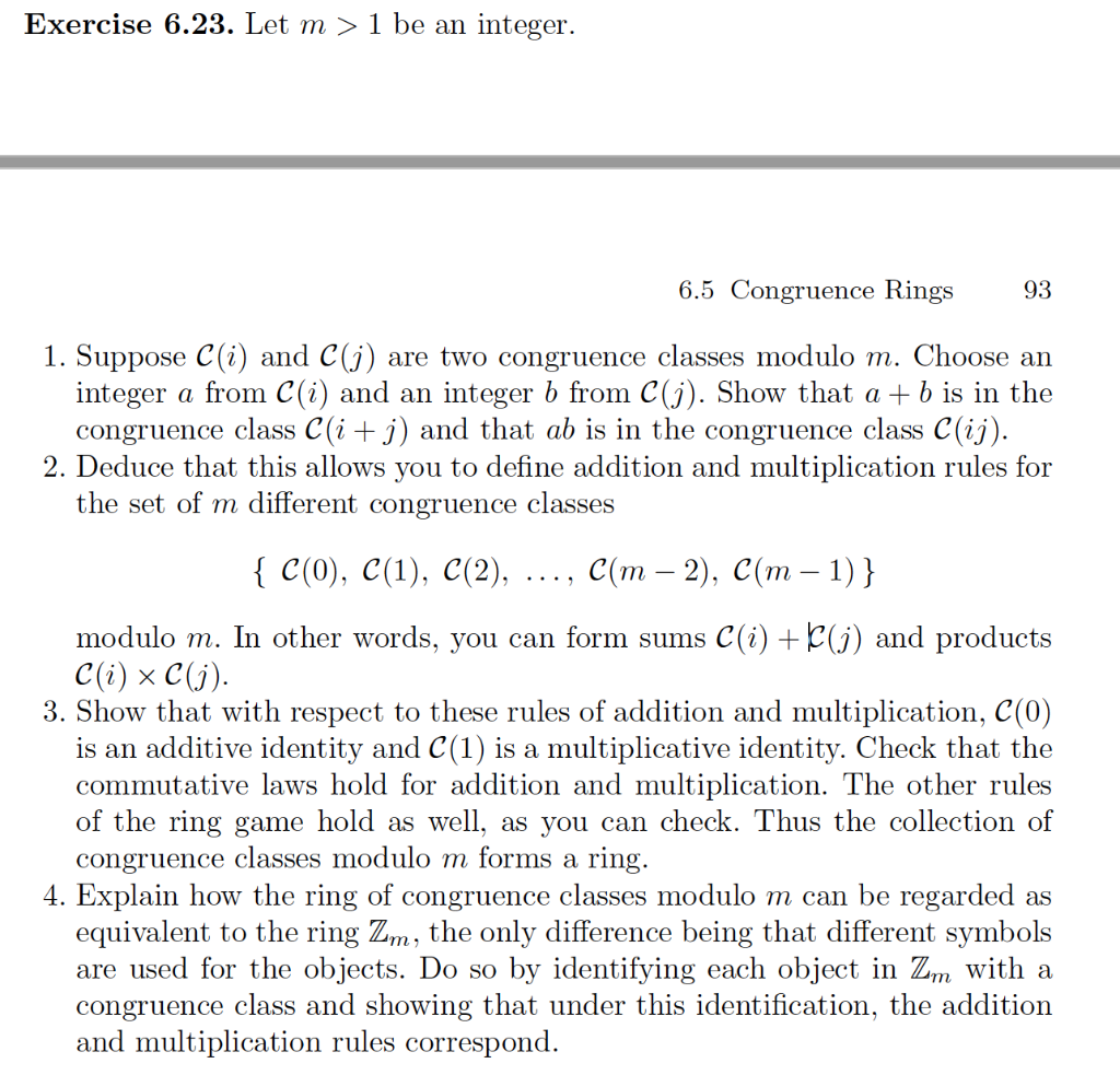 Solved Exercise 6.23. Let m>1 be an integer. 6.5 Congruence | Chegg.com