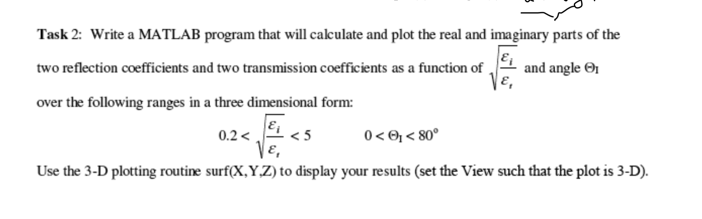Task 2: Write a MATLAB program that will calculate | Chegg.com