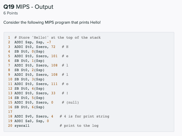 Solved Q19 MIPS - Output 6 Points Consider the following | Chegg.com