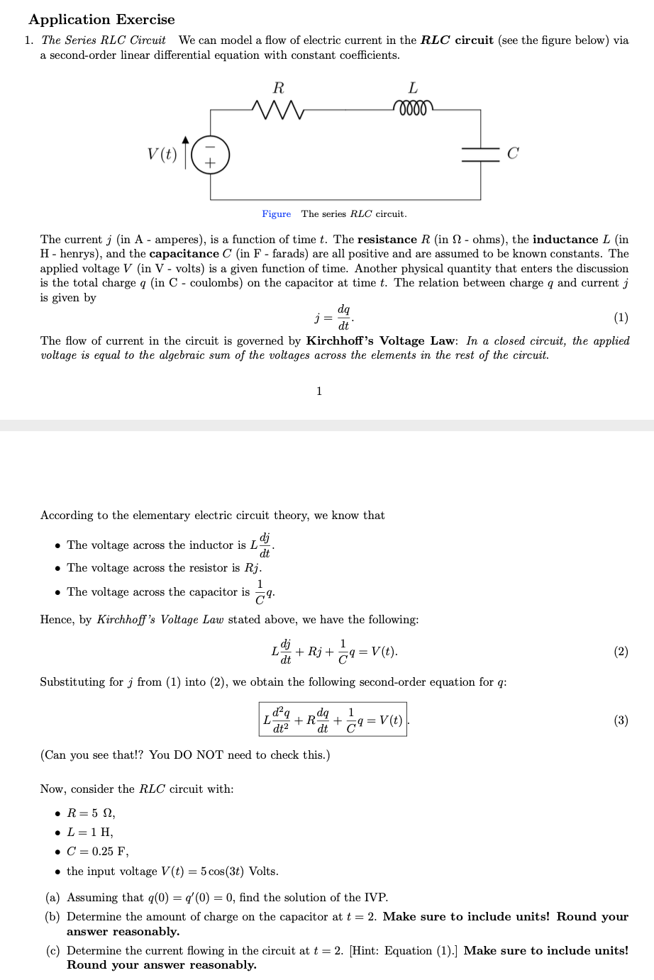 Solved Application Exercise 1. The Series RLC Circuit We can | Chegg.com