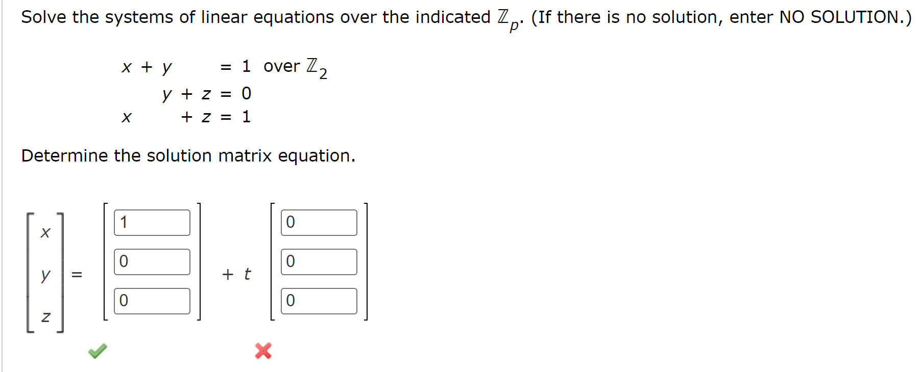 Solved Solve the systems of linear equations over the | Chegg.com
