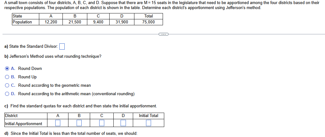Solved A small town consists of four districts, A,B,C, ﻿and | Chegg.com