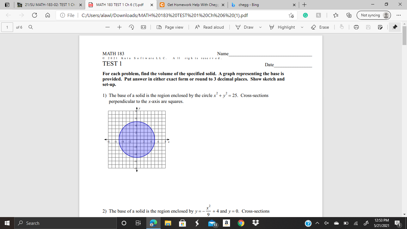 Solved 21/SU MATH-183-02: TEST 1 Ch х MATH 183 TEST 1 Ch 6 | Chegg.com