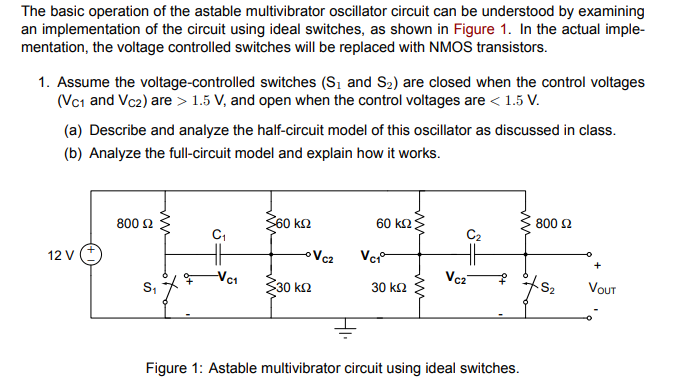 The basic operation of the astable multivibrator | Chegg.com