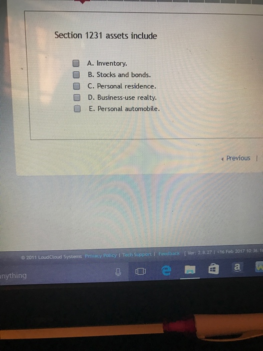 Solved Section 1231 assets include A. Inventory. B. Stocks | Chegg.com