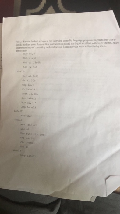 Encode the instructions in the following assembly | Chegg.com