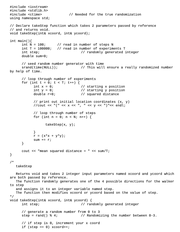 Solved (Refer to the given RandomWalkers.cpp) (2a) Write a | Chegg.com