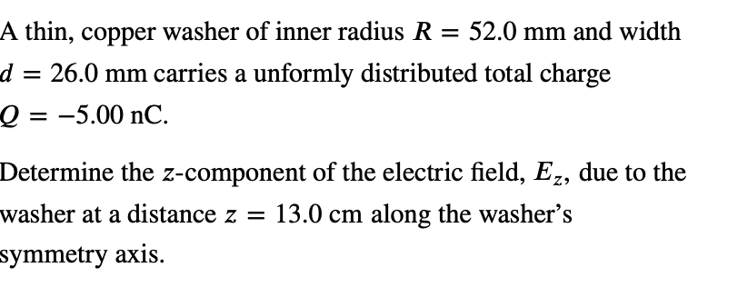 Solved A thin, copper washer of inner radius R=52.0 mm and | Chegg.com