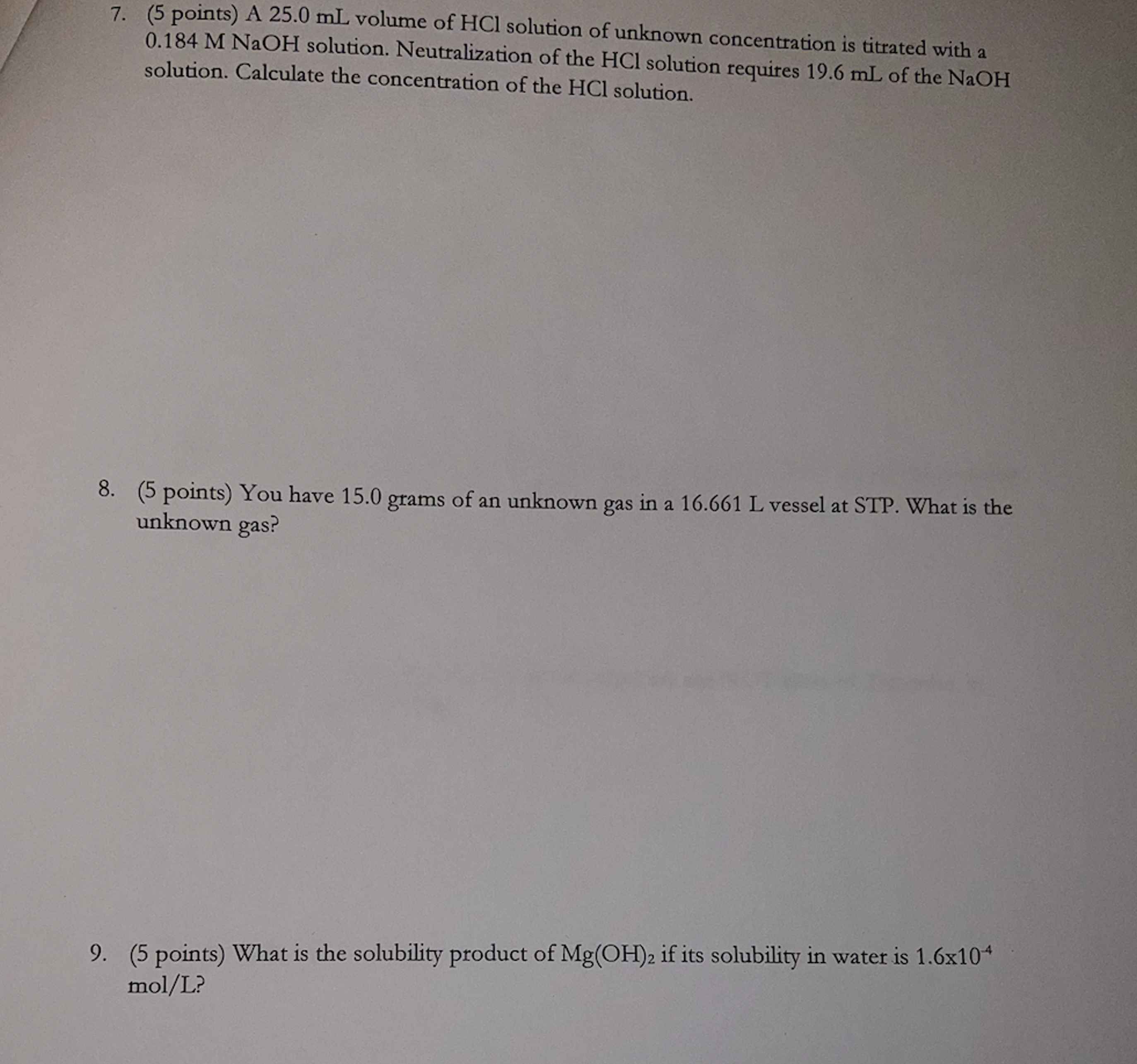 Solved A 25.0mL ﻿volume of HCl ﻿solution of unknown | Chegg.com