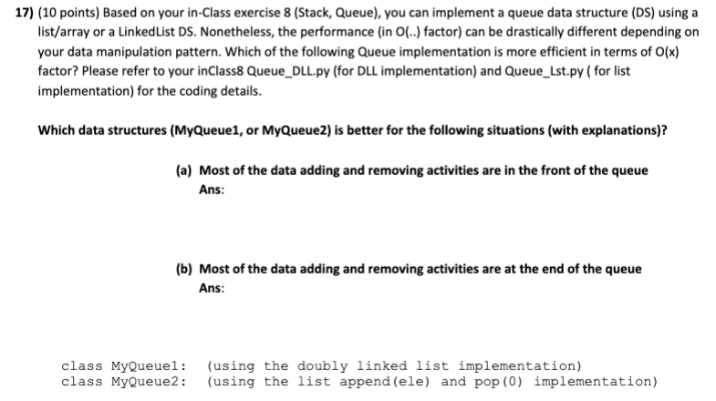 Solved 17) (10 points) Based on your in-Class exercise 8 | Chegg.com