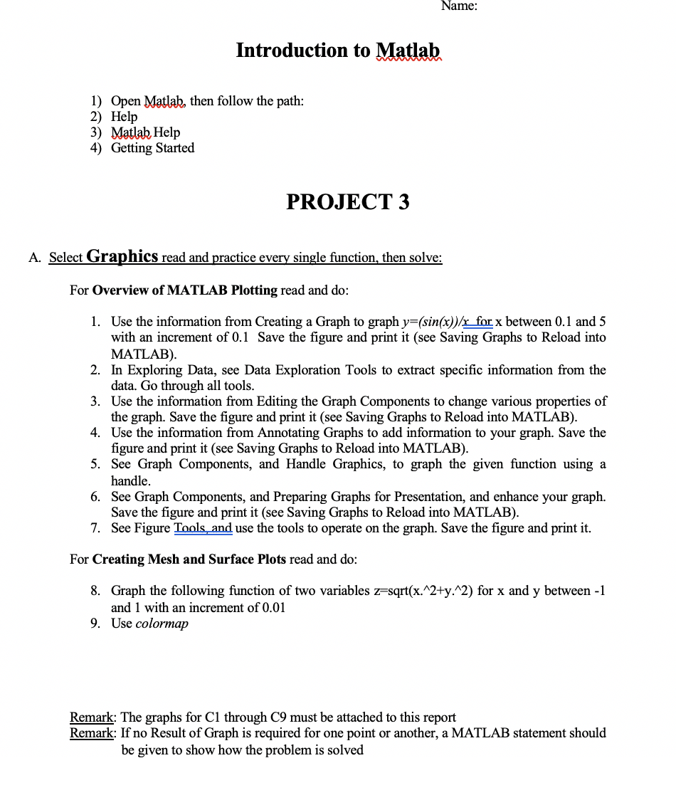 Solved Name: Introduction to Matlab 1) Open Matlab, then | Chegg.com