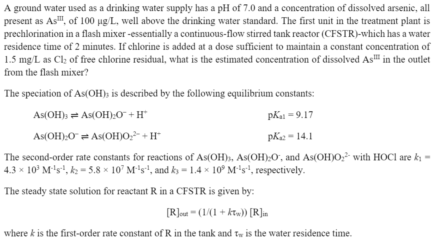 Solved A ground water used as a drinking water supply has a | Chegg.com
