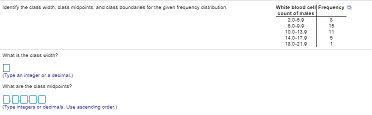 Solved Identify the class width, class midpoints, and class | Chegg.com